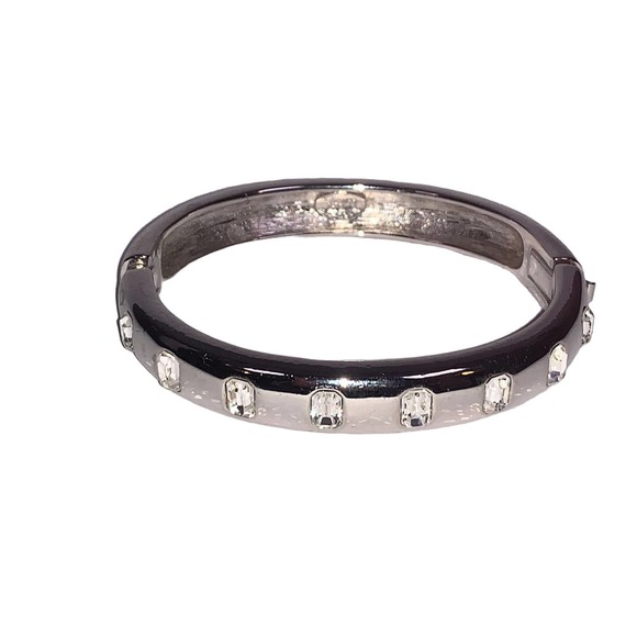 Joan Rivers | Jewelry | Vintage Joan Rivers Silver Inlaid Rectangle Crystal Hinged Bangle ...